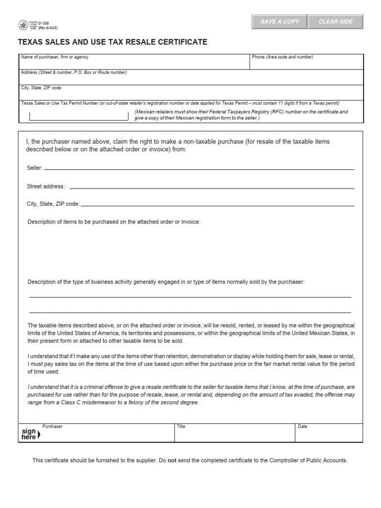 Texas Sales and Use Tax Exemption Certification | PDF | Use Tax | Taxes