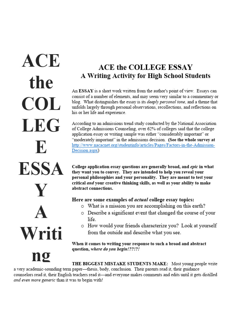 ACE The COL LEG E Essa Y A Writi NG | PDF | Essays | Experience