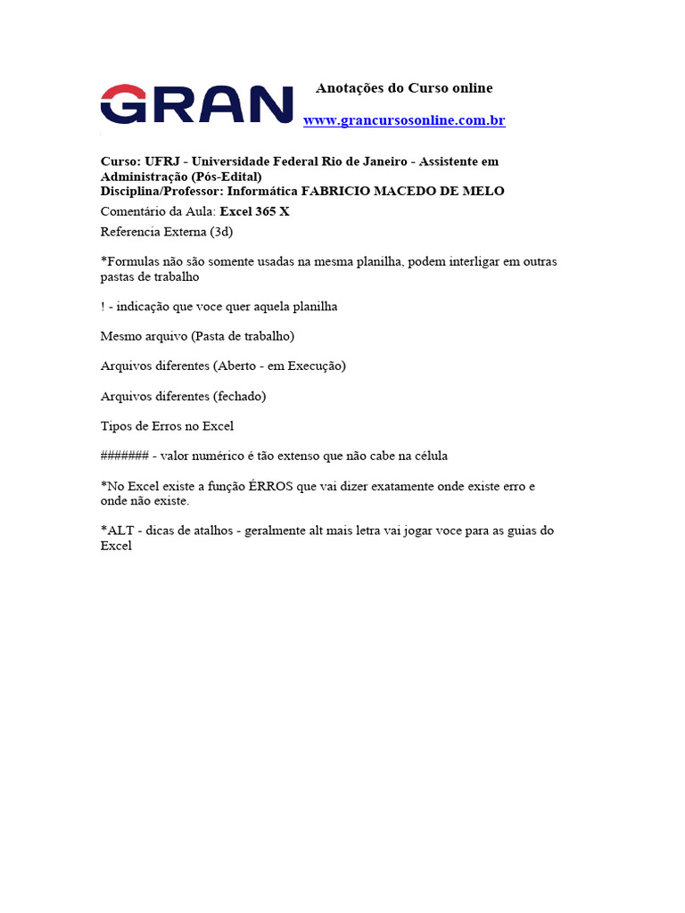 Anotações sobre Excel 365 X | PDF | Artes Linguísticas e Disciplina