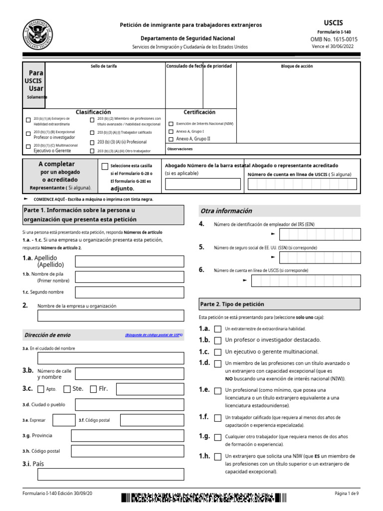 Formulario I-140 en Español | PDF | Visa de viaje