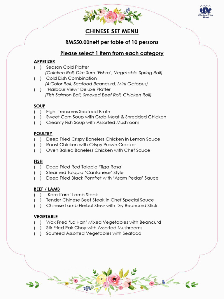 HV - Catering - Chinese Set Menu - 2023 | PDF | Chinese Cuisine ...