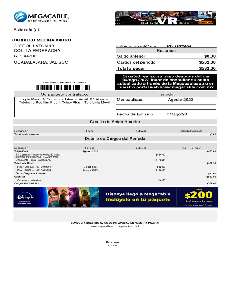 Recibo Megacable | Descargar gratis PDF | Informática | Electrónica