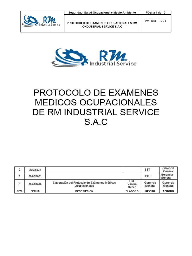 Protocolo de Examenes Ocupacionales RM Industrial Service S.A.C | Descargar gratis PDF ...