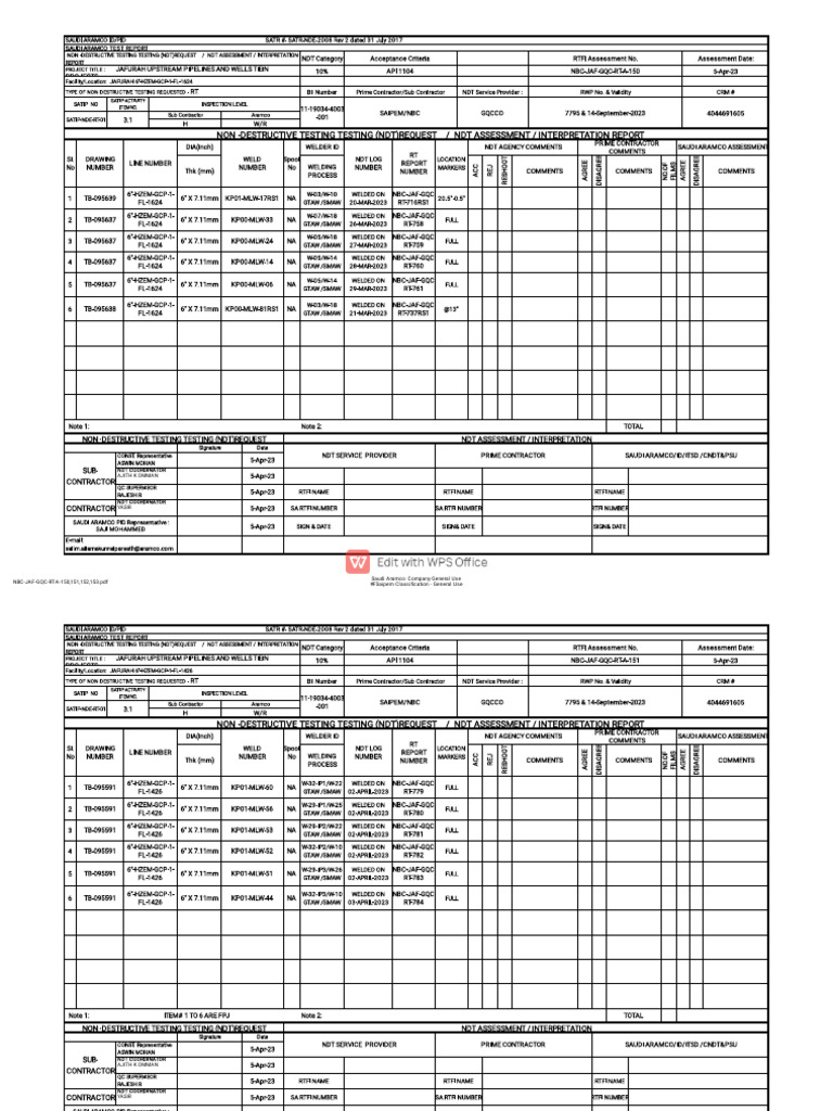 Jafurah NDT Assessment Report | PDF | Nondestructive Testing | Chemical ...