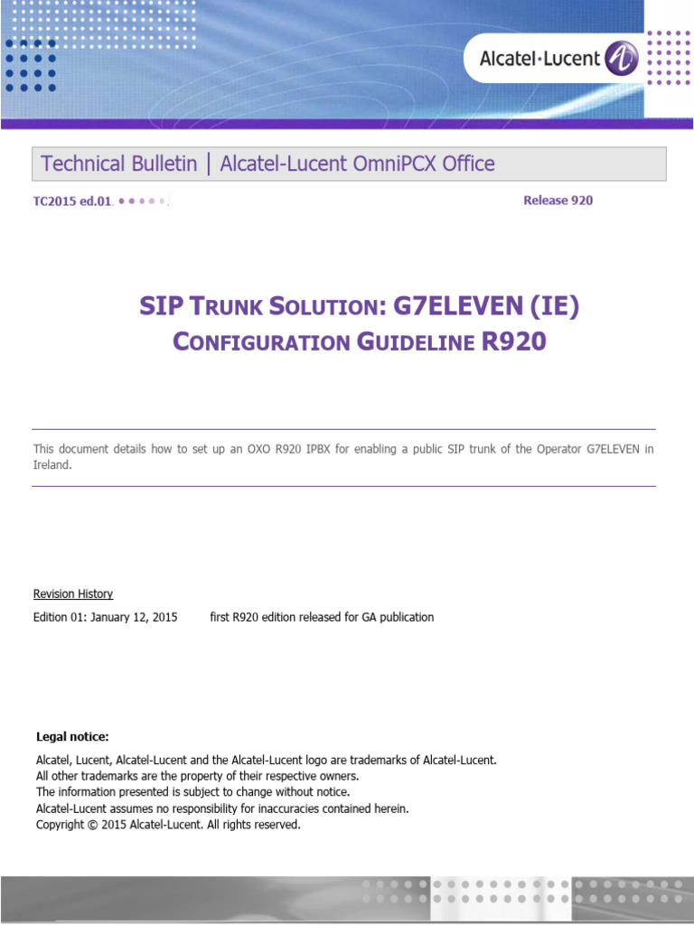 Tc2015en-Ed01 Sip Trunk Solution G7eleven Ie Configuration Guideline r920 | PDF | Session ...
