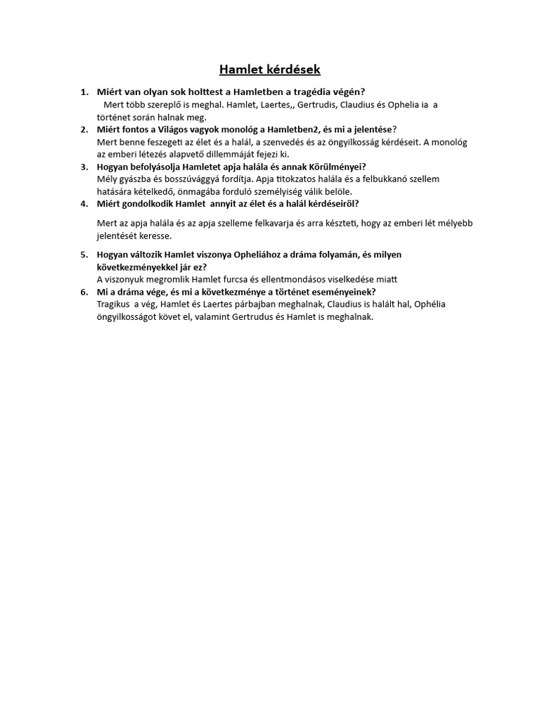Hamlet Kérdések | PDF
