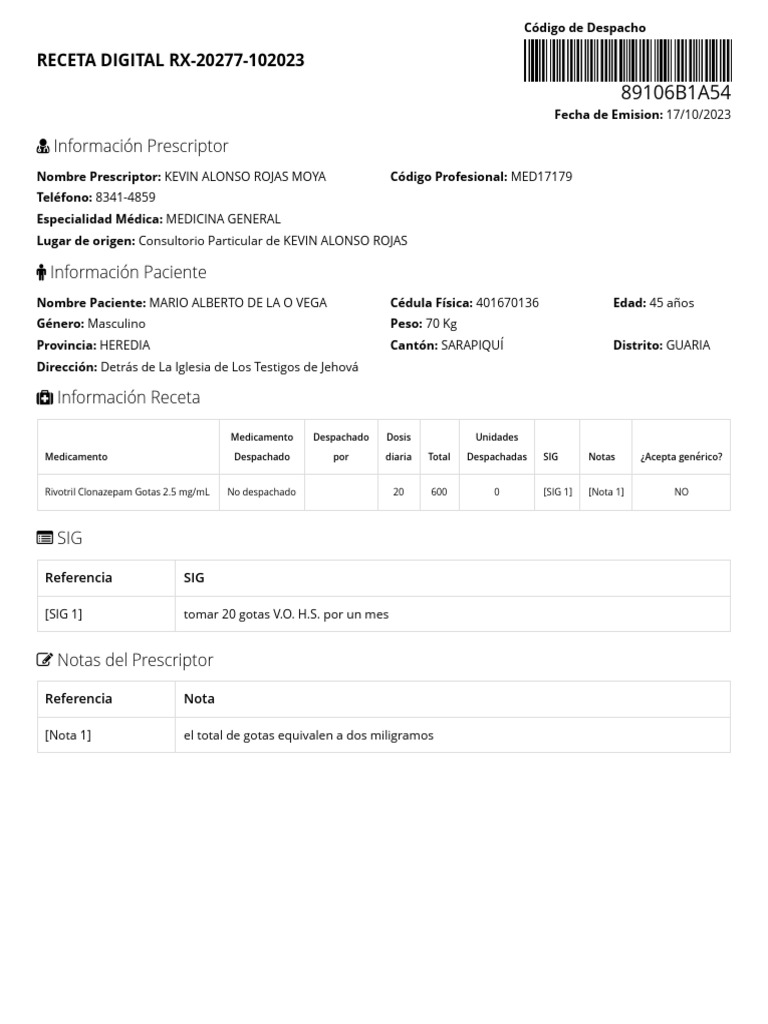 Receta RX-20277-102023 | PDF