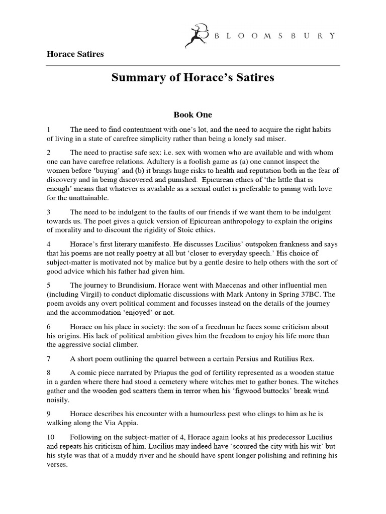Summary of Horace Satires | PDF | Horace