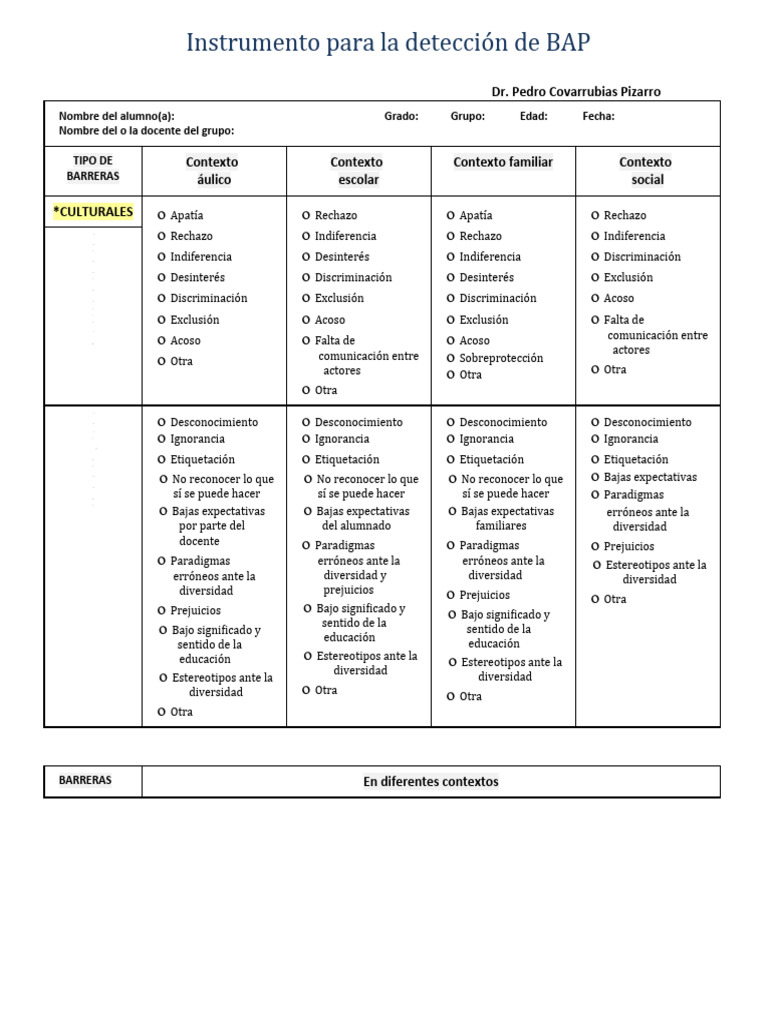 Instrumento para La Detección de BAP Covarrubias | PDF | Aprendizaje | Modificación de ...