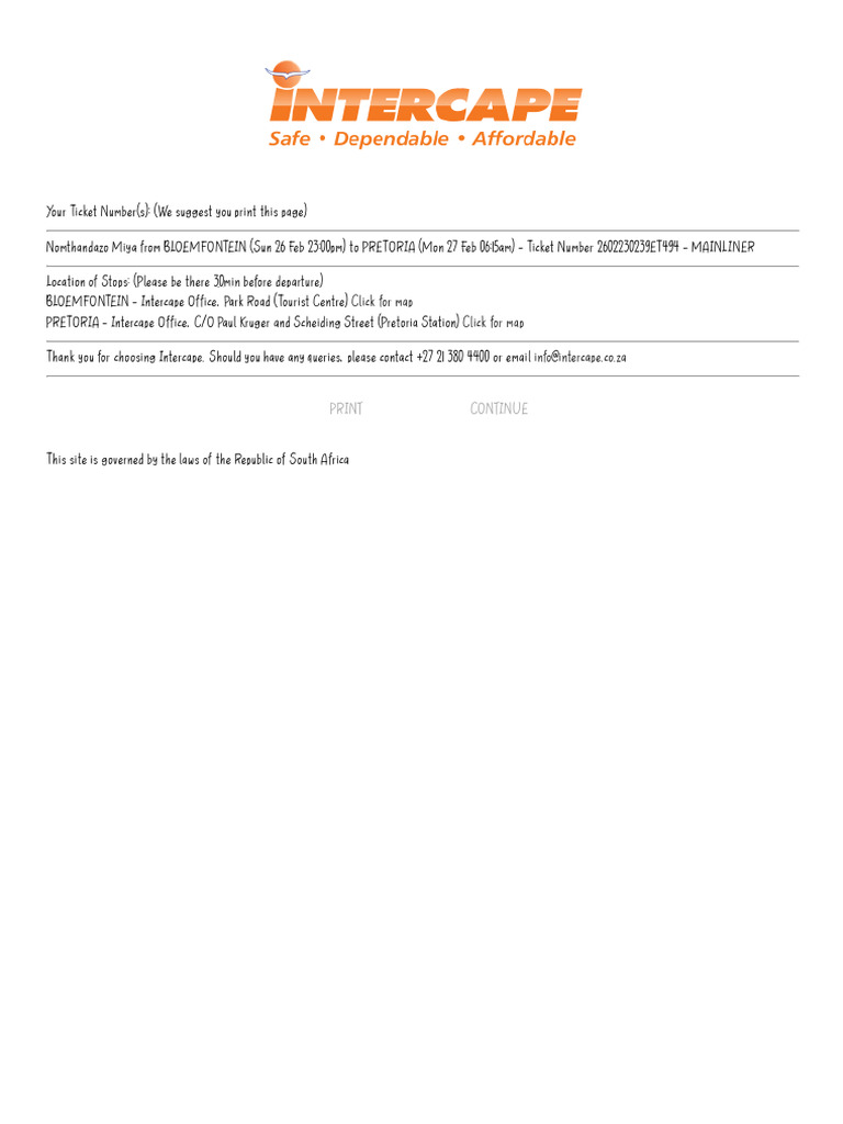 Intercape Sales | PDF