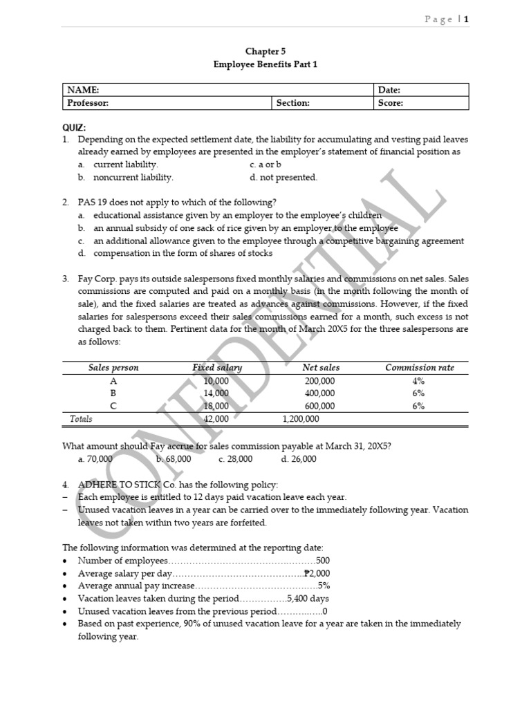 Quiz - Chapter 5 - Employee Benefits Part 1 - 2021 | PDF | Employment ...