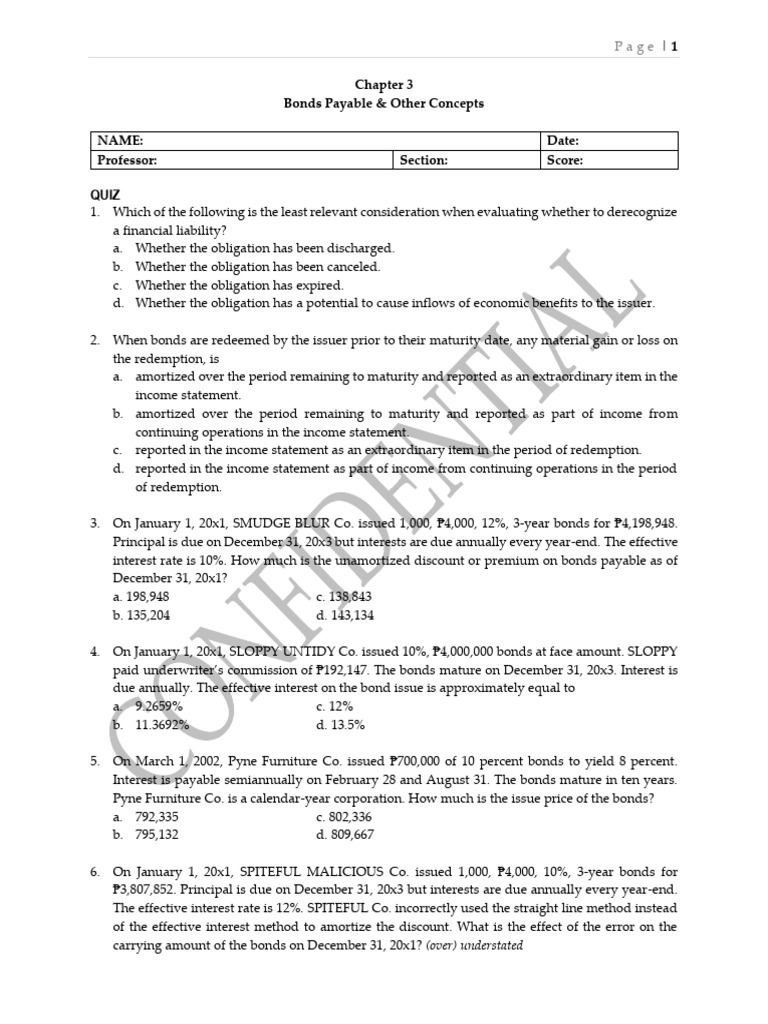 Bonds Payable Quiz and Concepts | PDF | Bonds (Finance) | Interest