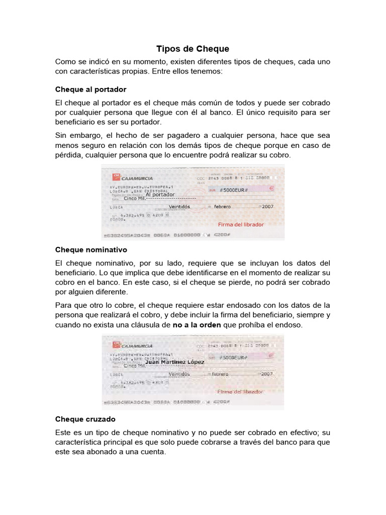 Tipos de Cheque | PDF | Cheque | Bancos