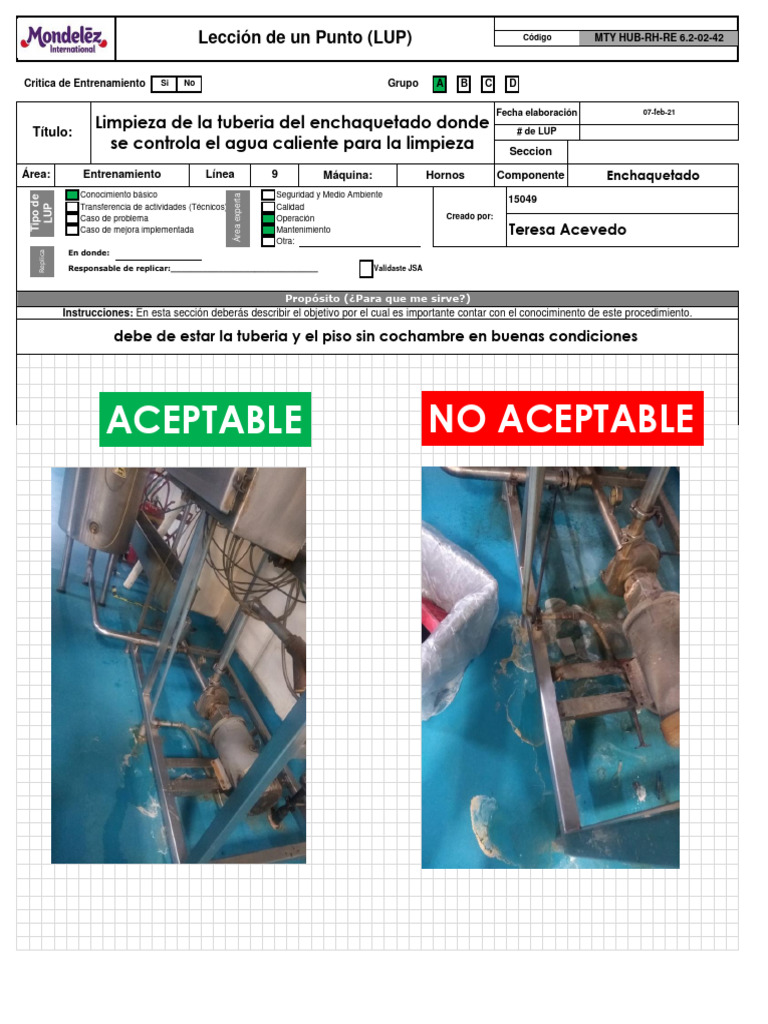 Aceptable No Aceptable: Lección de Un Punto (LUP) | PDF