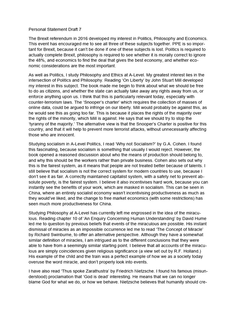 Philosophy, Politics and Economics Personal Statement | PDF | Socialism ...