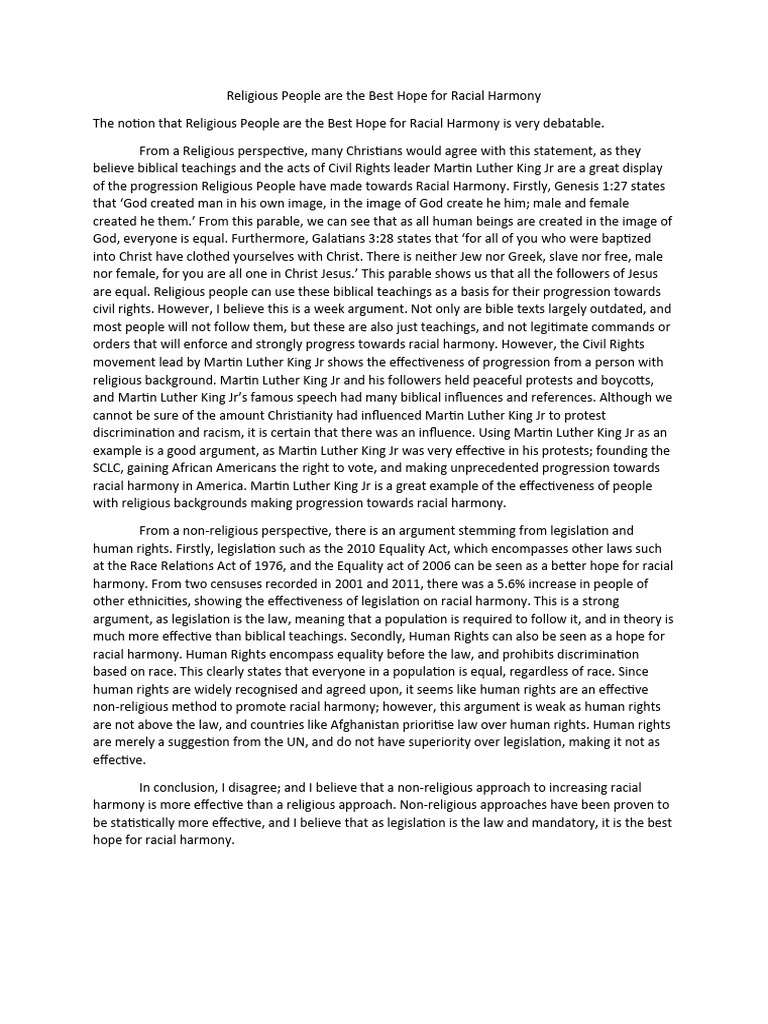Religious People Are The Best Hope For Racial Harmony | PDF | Martin ...