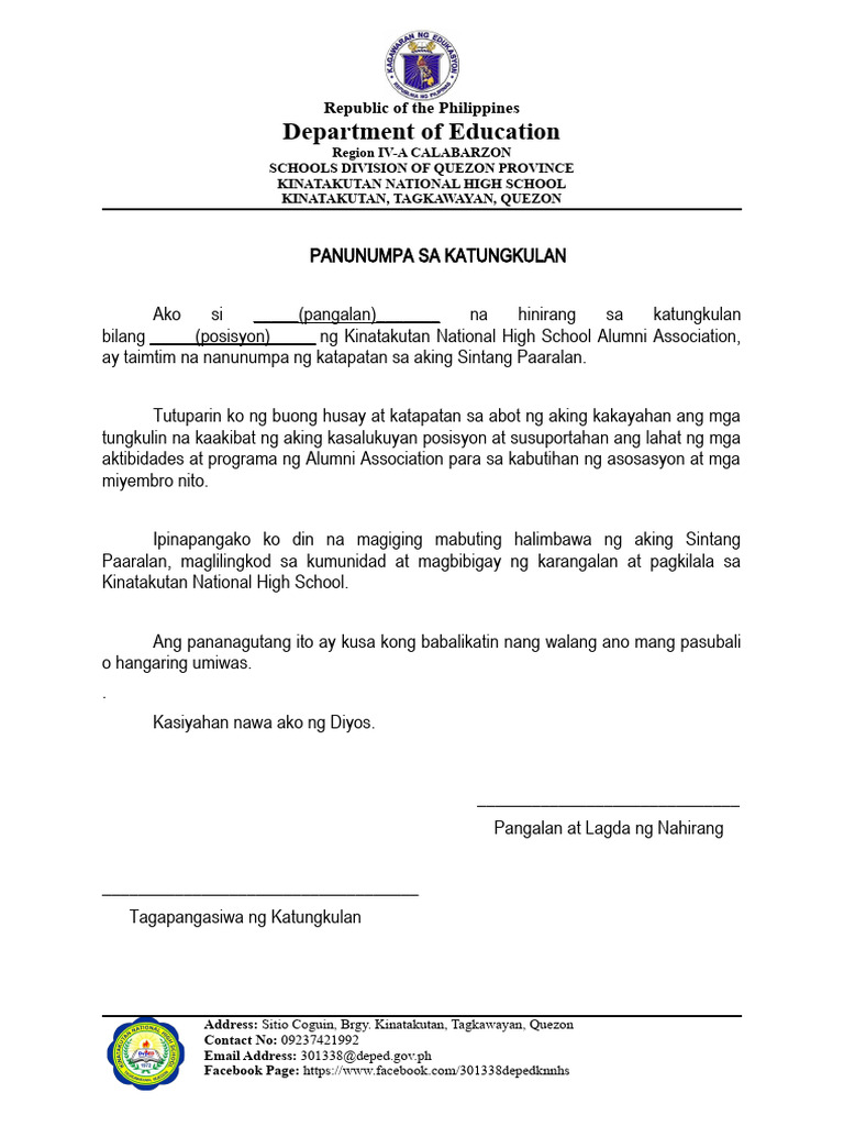 Panunumpa Sa Katungkulan | PDF