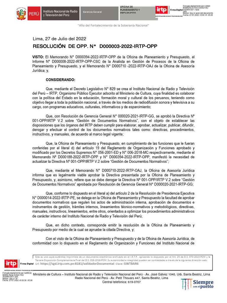 RESOLUCIÓN DE OPP.-000003-2022-OPP Directiva PDF | PDF | Regulación | Administración Pública