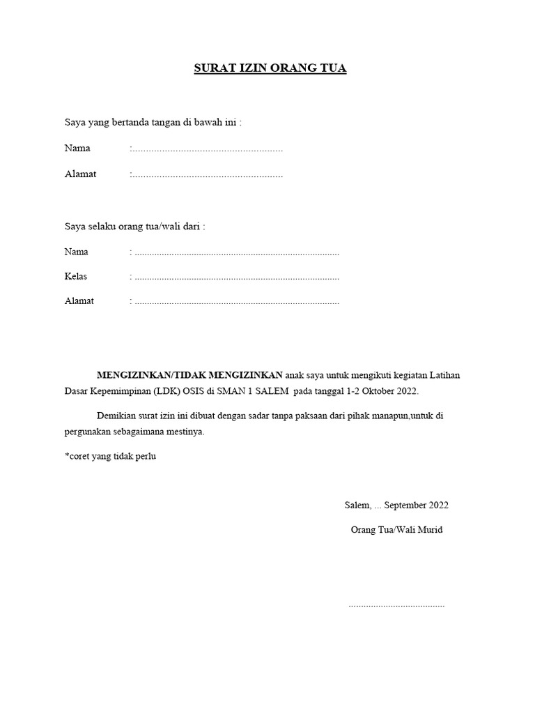 Surat - Izin - Orang - Tua - LDK 2 | PDF