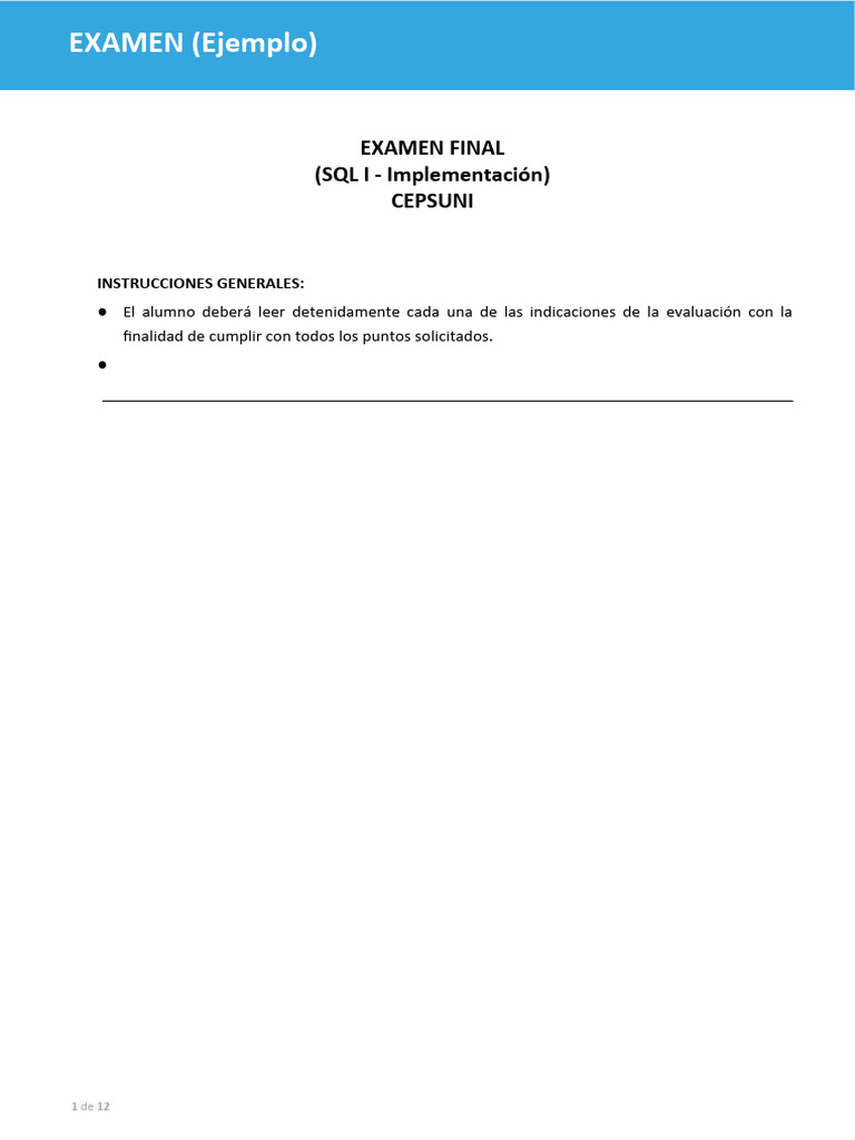 Examen Final de SQL Server 01 Implementación | PDF | Datos | Tecnologías de la información