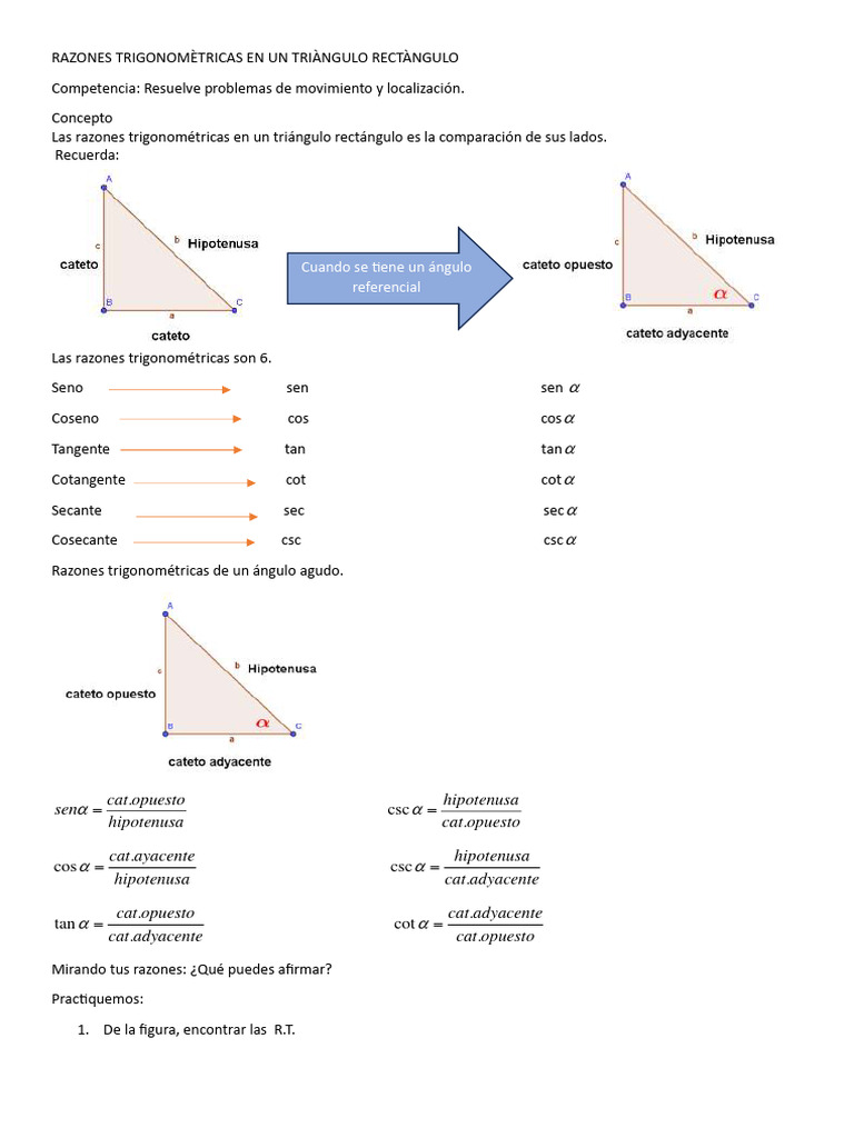 Razones Trigonomètricas en Un Triàngulo Rectàngulo | PDF