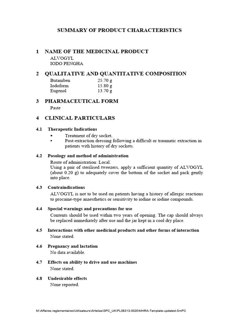 Alvogyl: Dry Socket Treatment Paste | PDF | Pharmacology ...