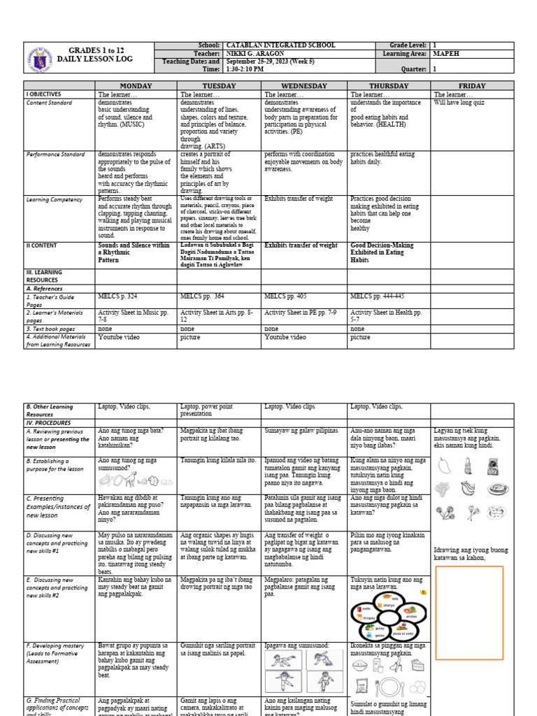 Mapeh Q1W5 | PDF | Drawing | Rhythm