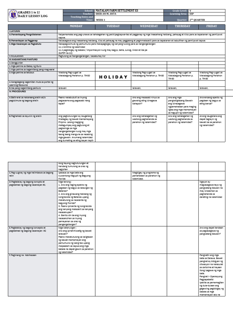 DLL - Esp 5 - Q2 - W1 | PDF