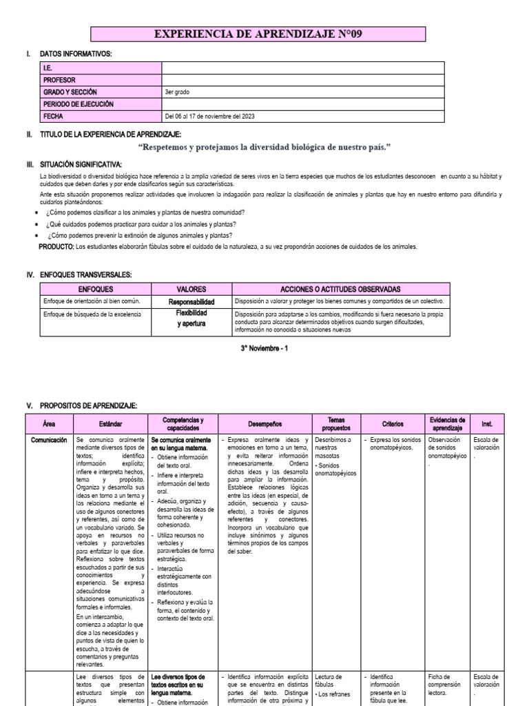 3° Grado - Experiencia de Aprendizaje N°09 | PDF | Números | Biodiversidad