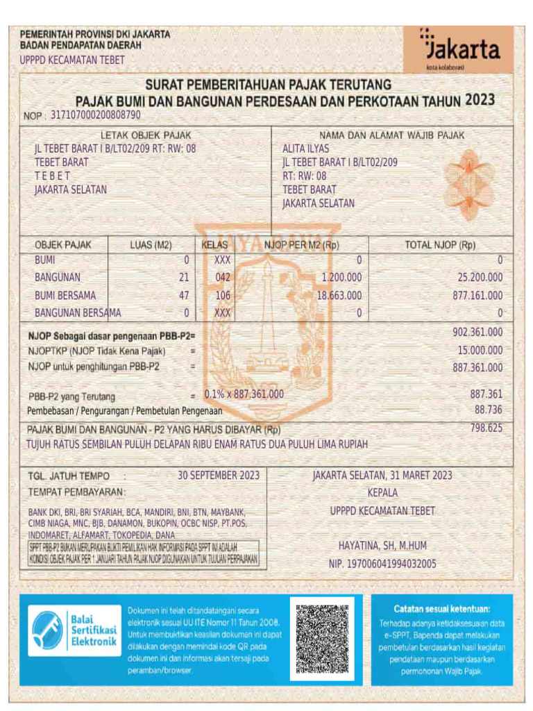 Contoh Tagihan PBB | PDF