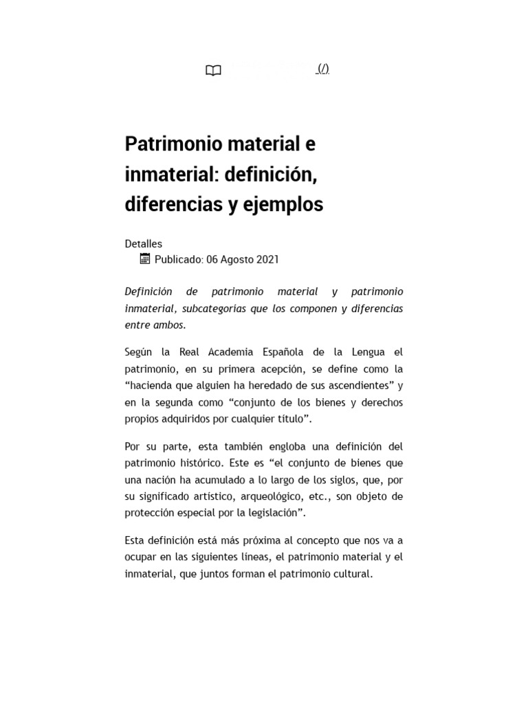 Patrimonio Material e Inmaterial - Definición, Diferencias y Ejemplos | PDF | Bienes (Ley ...