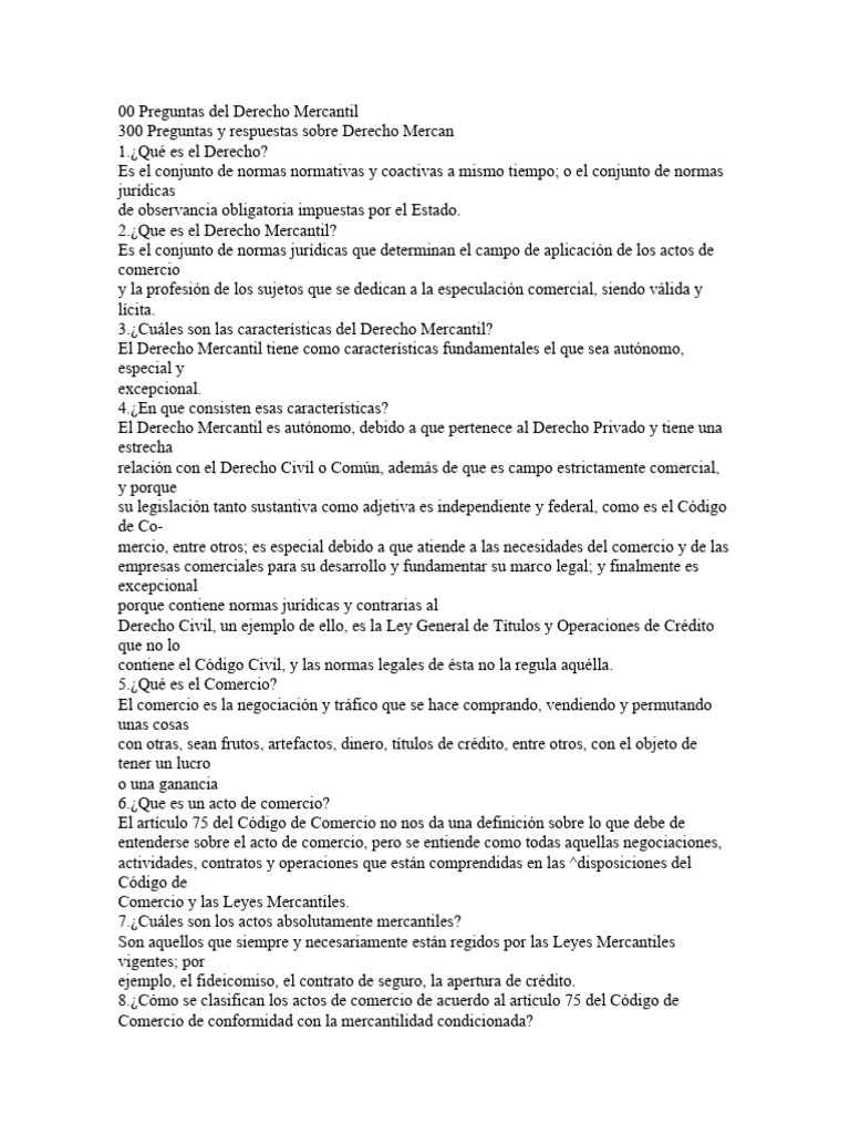 Derecho Mercantil: 300 Preguntas y Respuestas | PDF | Sociedad de ...