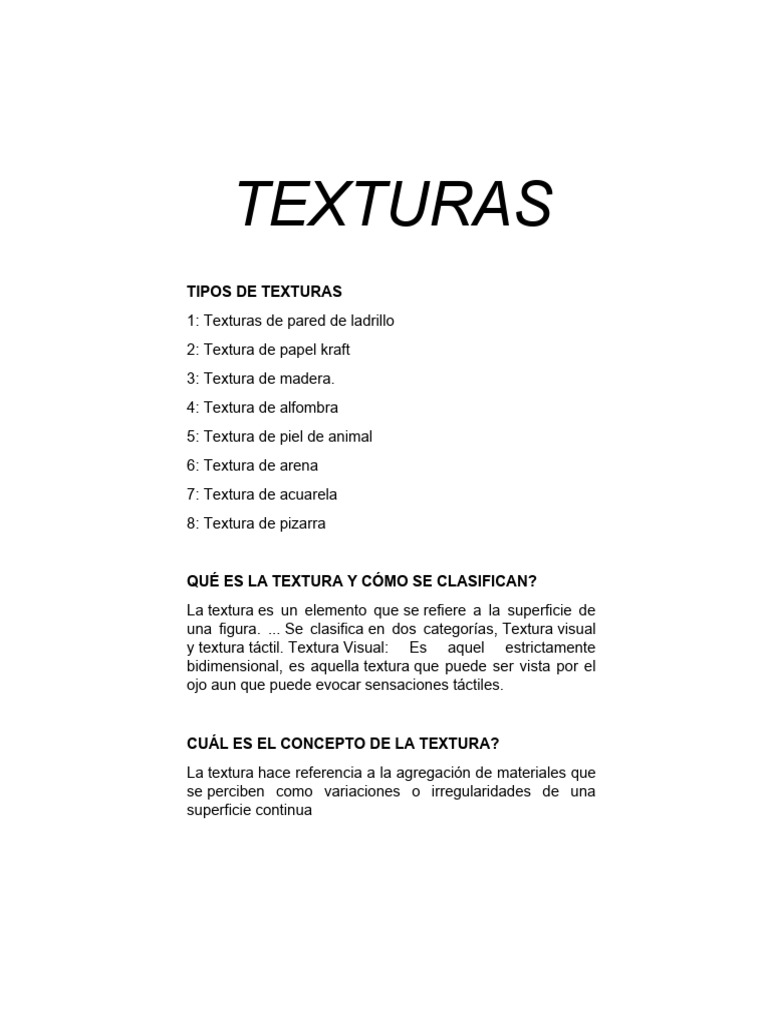 Tipos y Clasificación de Texturas | PDF | Hogar, jardinería y bricolaje ...
