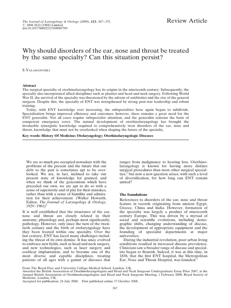 Why Should Disorders of The Ear, Nose and Throat Be Treated - Yalamanchili, S | PDF ...