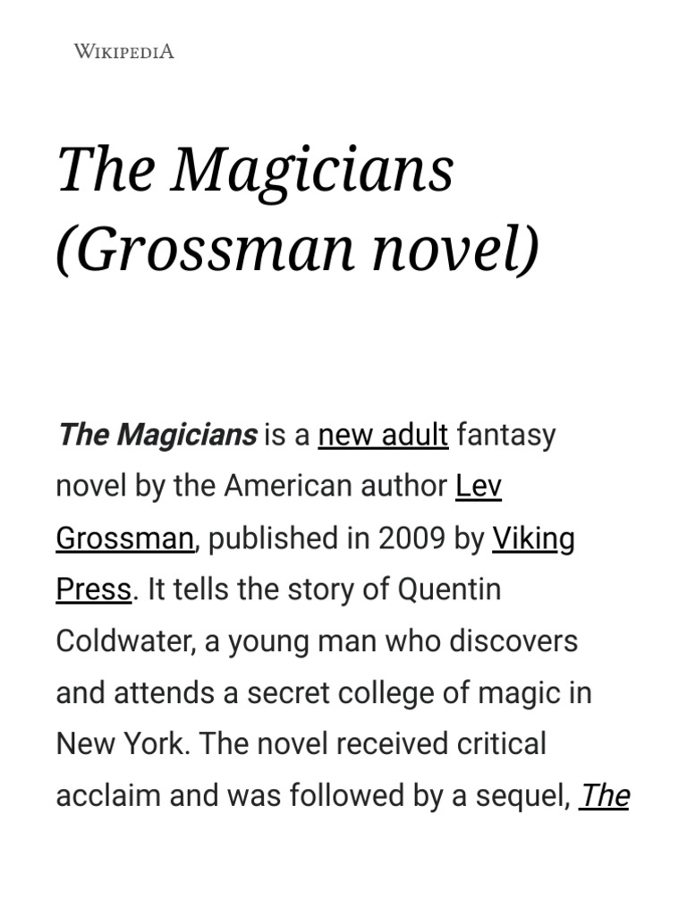 Overview of "The Magicians" Novel | PDF | American Speculative Fiction ...