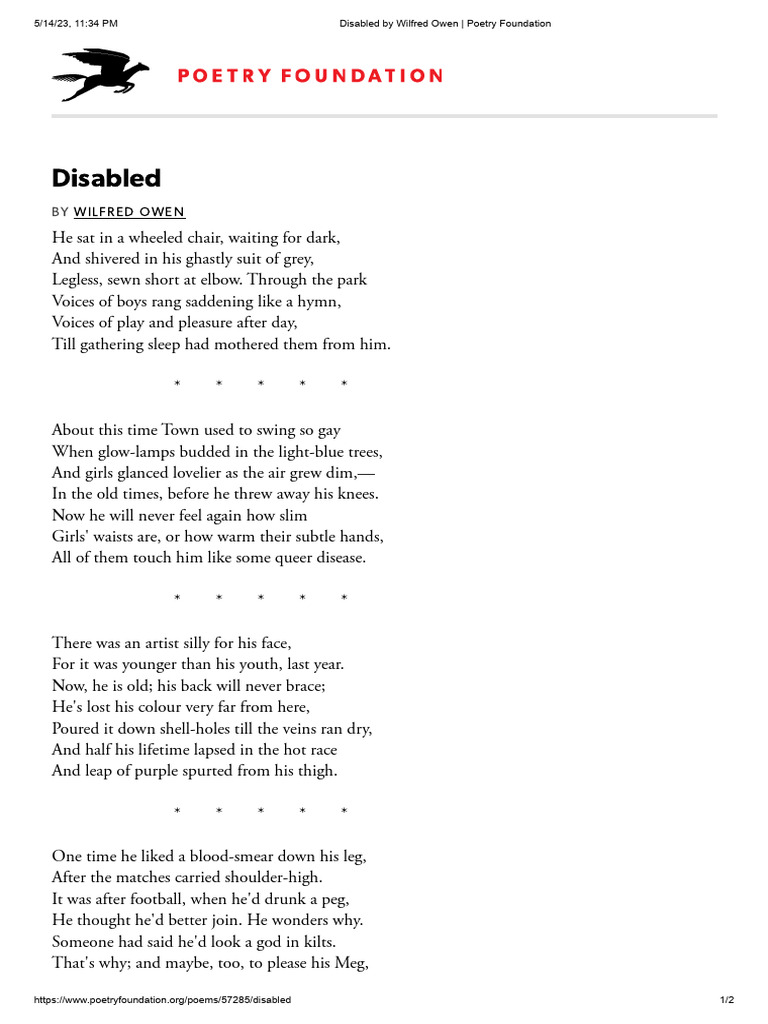 Disabled by Wilfred Owen | PDF