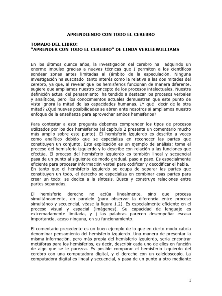 VERLEE Williams, Linda - Aprender Con Todo El Cerebro | PDF ...