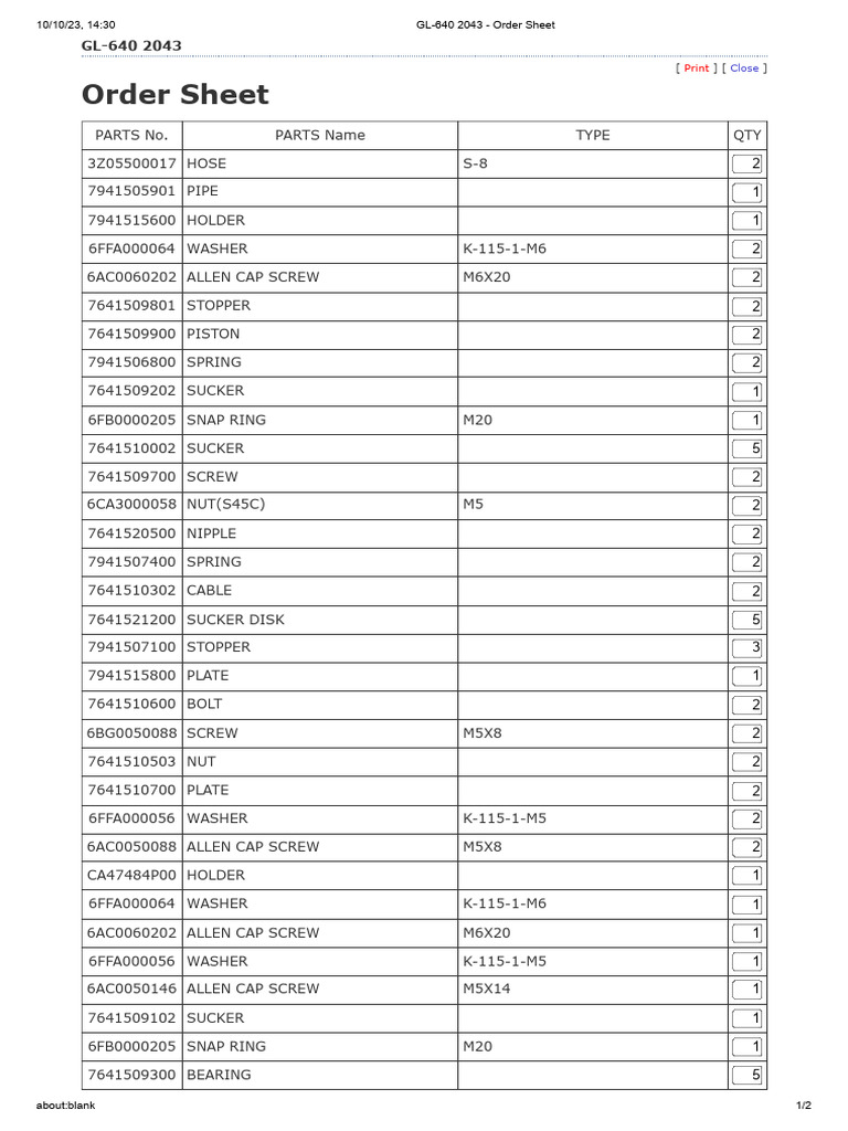 GL-640 2043 - Order Sheet Arrastre1 | PDF | Screw | Building Materials