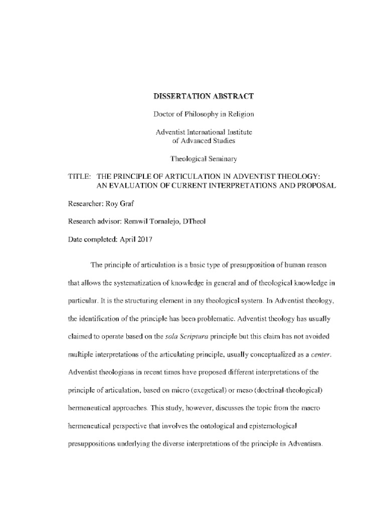 Roy Graf-The Principle of Articulation in Adventist Theology - An ...