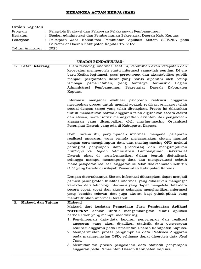 Kerangka Acuan Kerja | PDF
