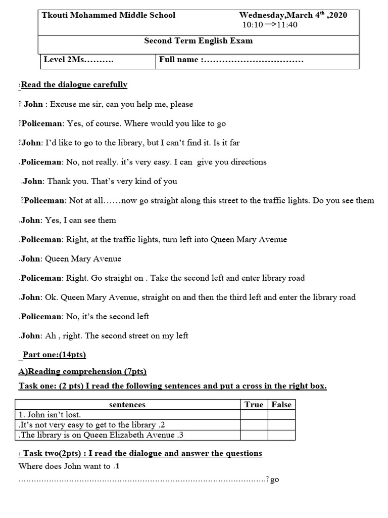 Second Term English Exam for 2MS | PDF | Foreign Language Studies