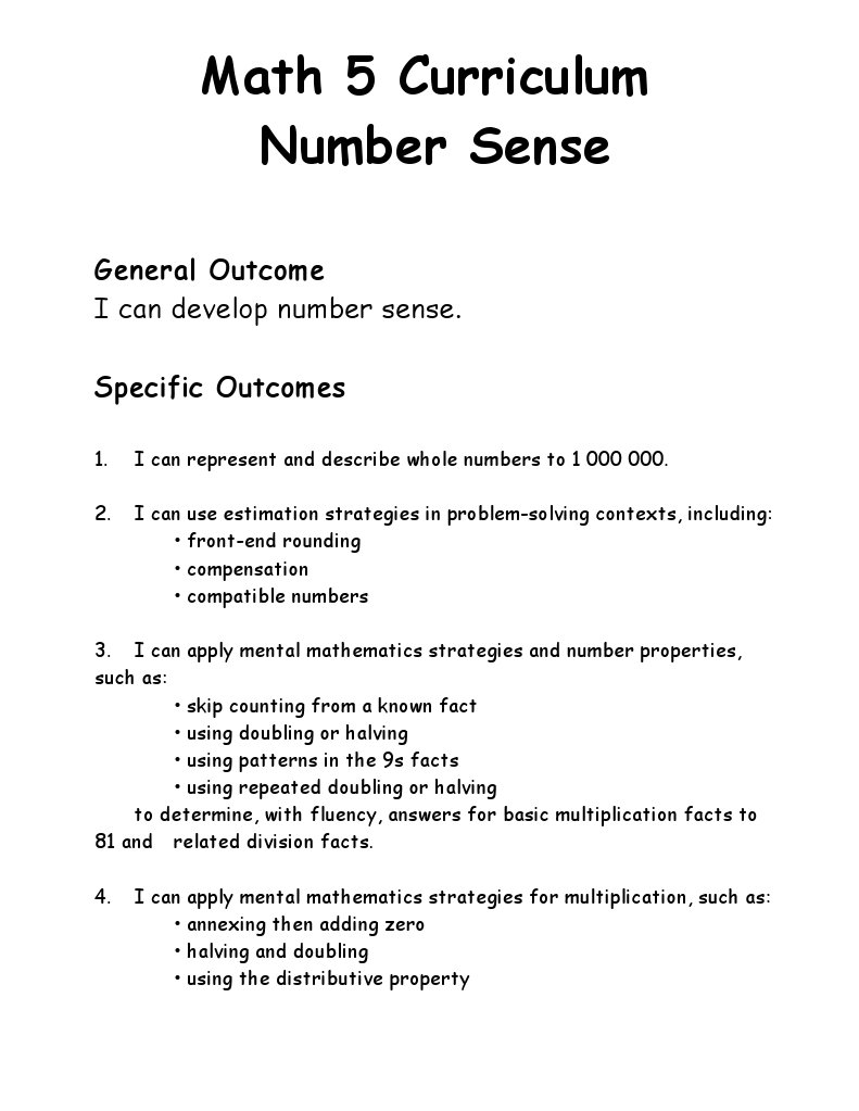 Math 5 Number Sense Outcomes | PDF