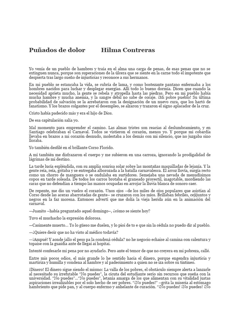 CUENTO Puñados de Dolor Hilma Contreras | PDF CUENTO Puñados de Dolor Hilma Contreras | PDF