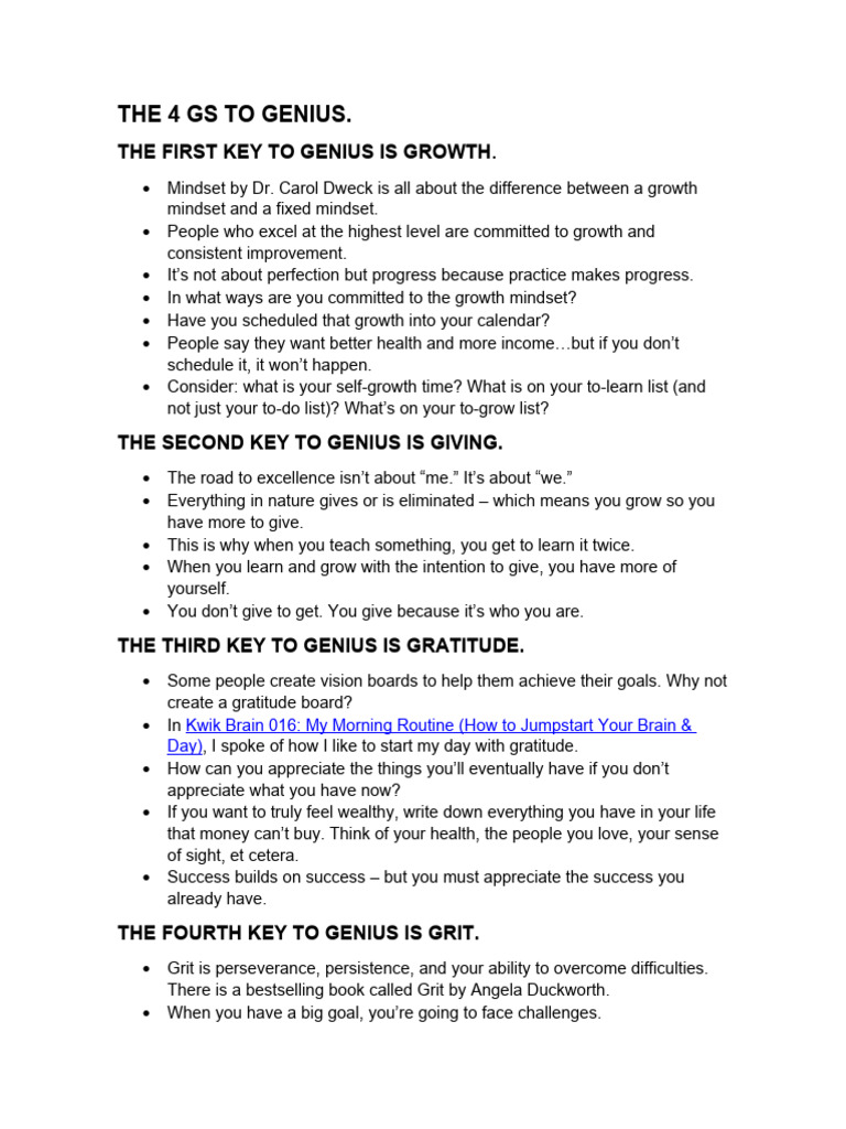 The 4 GS To Genius | PDF | Grit (Personality Trait) | Psychological ...
