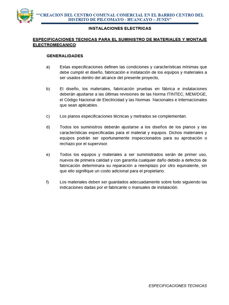 Especficaciones Tecnicas Instalaciones Electricas | PDF | Diodo emisor de luz | Luz de la calle