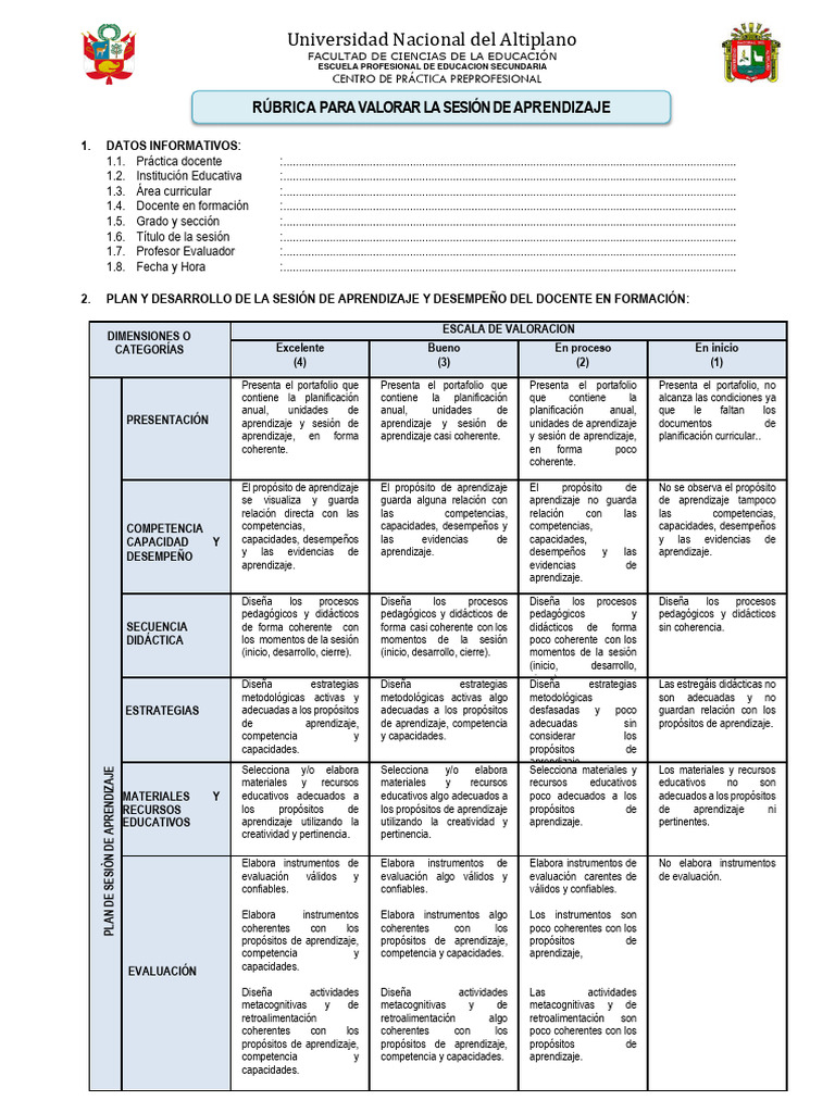 RÚBRICA SESIÓN DE APRENDIZAJE | PDF | Evaluación | Aprendizaje