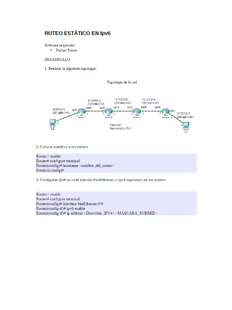 Practica Enrutamiento Estatio Ipv6 | PDF