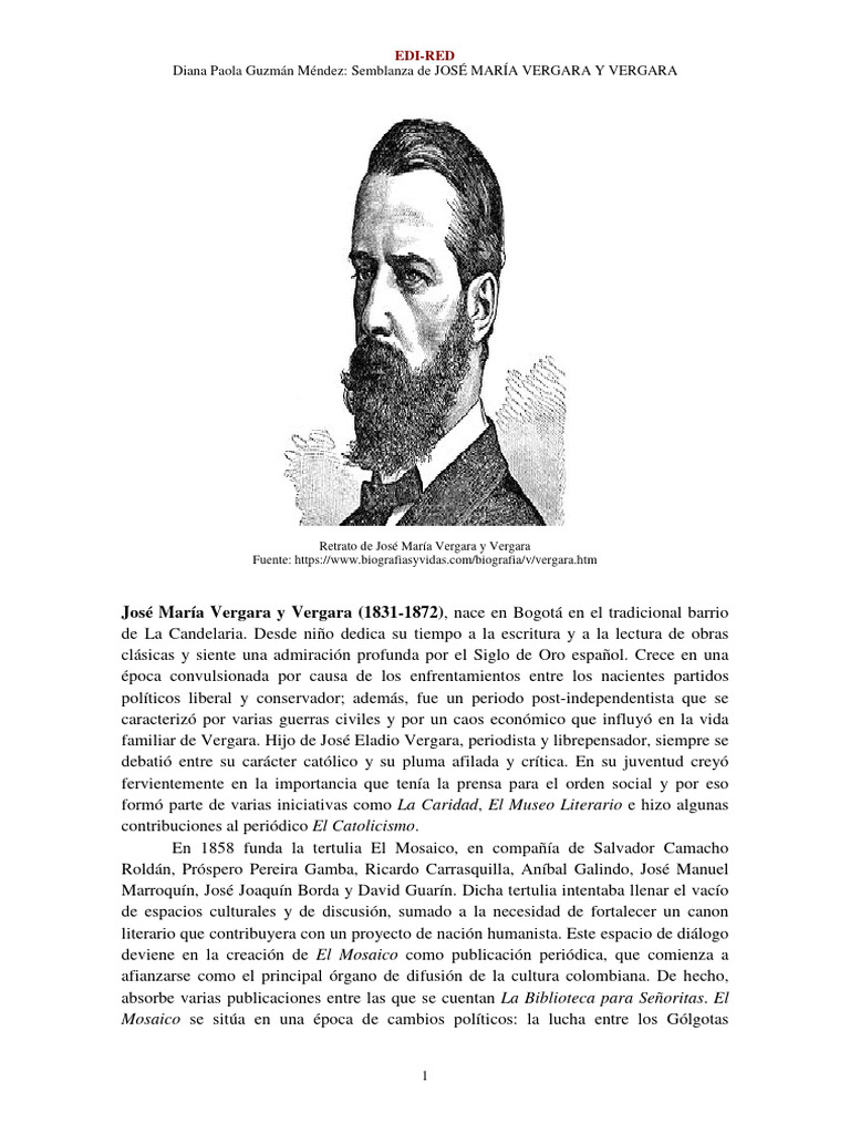 Semblanza de José María Vergara | PDF | Historia | Clásicos