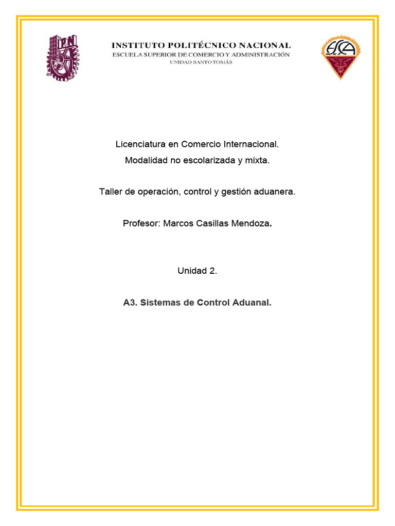 A3 U2 Sistemas De Control Aduanal Pdf Aduana El Comercio