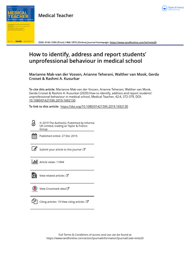 How To Identify Address and Report Students Unprofessional Behaviour in Medical School | PDF ...
